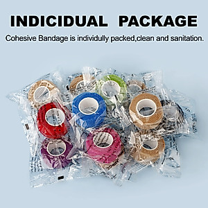 YAXEON Self Adhesive Bandage Wrap| 12 Rolls 1" x 5 Yards Vet Tape, Medical Tape,Athletic Tape,Elastic Cohesive Bandage for Sports Injury,Stretch Athletic,Ankle,(Mix Color)