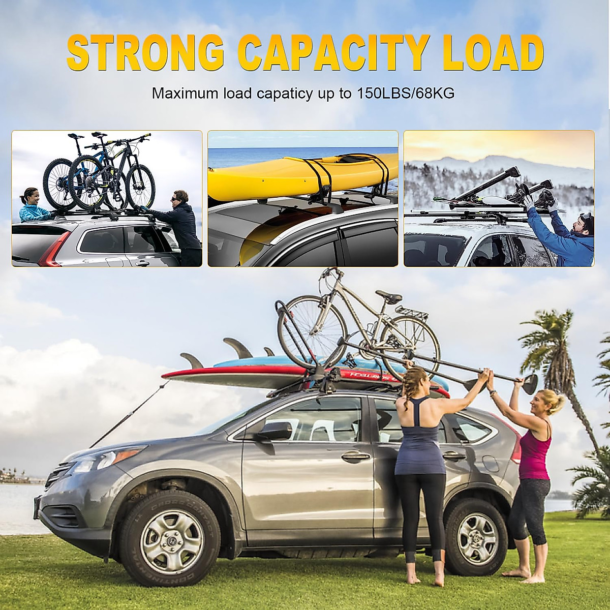 OCPTY Roof Rack Side Rails Fit for Ford Escape 2013 2014 2015 2016 Cargo Bars for Cargo Carrier Bag Luggage Kayak Canoe Bike Snowboard Skiboard