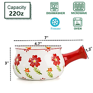 Peohud 4 Pack French Onion Soup Bowls with Handles, 22 Ounce Porcelain Soup Crock, Large Serving Bowls for Chili, Cereal, Beef Stew, Oatmeal, Microwave Oven and Dishwasher Safe