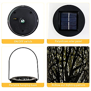 Fovasen Hanging Solar LED Candle Lanterns, Farmhouse Retro Metal Table Lanterns Rounded Decorative Outdoor Lights Waterproof Solar Lamp with Handle for Garden, Patio,Porch,Yard,Fireplace and Tabletop