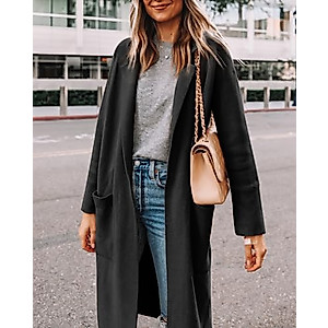 Yousify Women's Open Front Knit Cardigan Long Sleeve Lapel Casual Solid Classy Sweater Jacket Black XXL