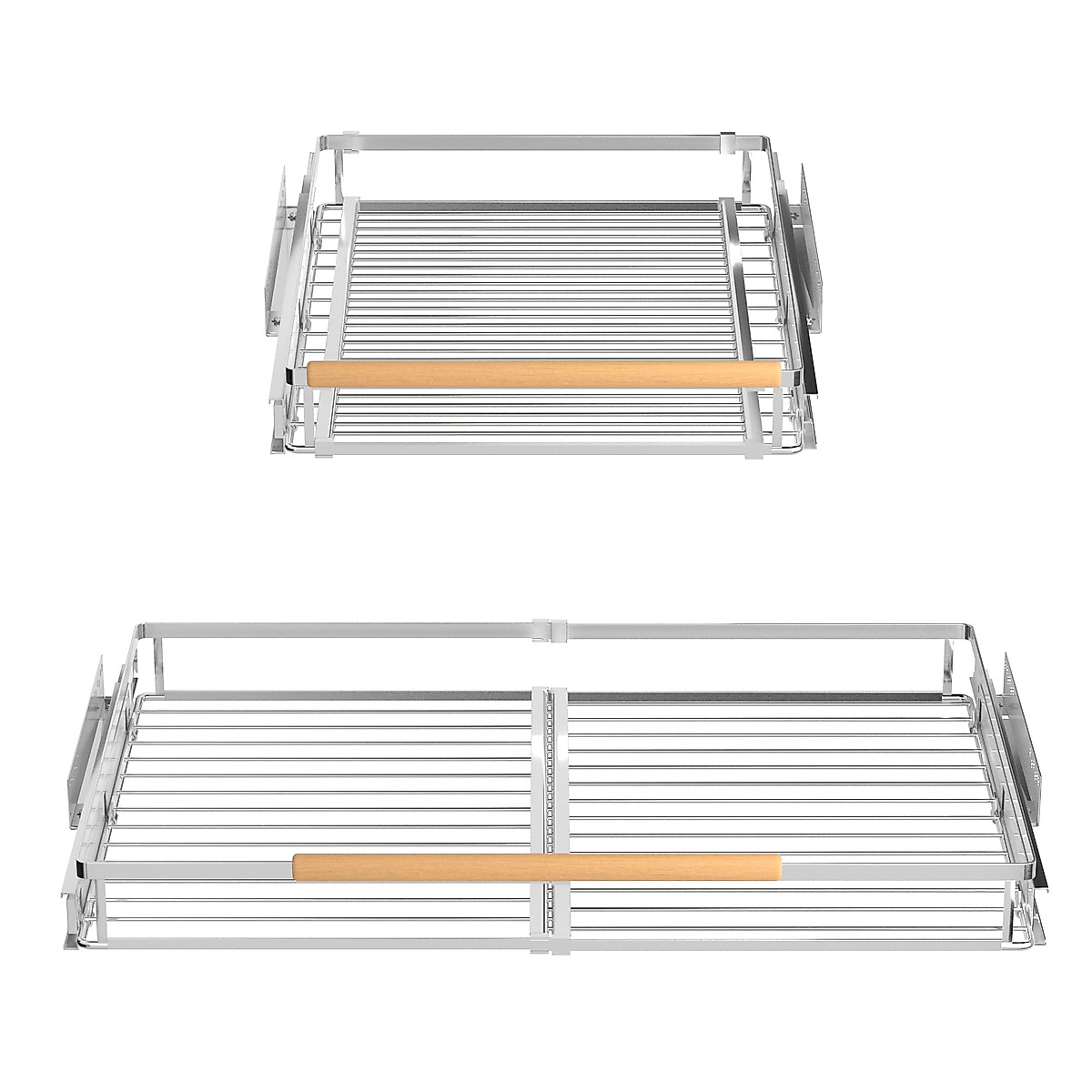 Redrubbit Expandable Pull Out Drawers Cabinet Shelf Organizer, Heavy Steel Metal Wire Slide Out Kitchen Pantry Organizer Storage Shelf, Adjustable Width 16.3~26.3"x17.3" D