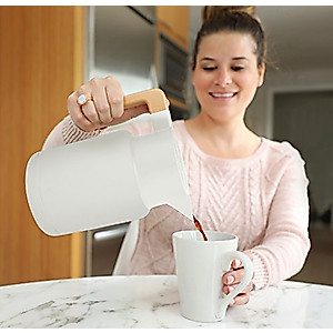 Hastings Collective Thermal Coffee Carafe 50 Oz - Large Stainless Steel Insulated Carafe - 1.5 Liter Double Walled Vacuum Thermos Coffee and Beverage Dispenser with Tea Infuser and Strainer (White)