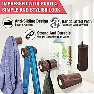 Natural Wooden Wall Hooks, Modern Minimalist Decorative Wall Mounted peg Rack for Coats, Hats, Backpacks - 4 Pack with Magnet for Keys