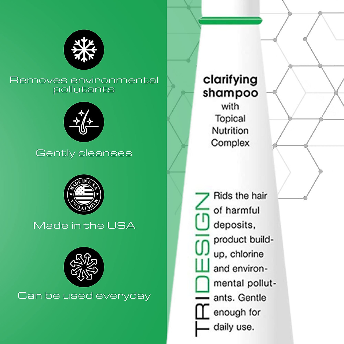 TRI Design Hair Care Clarifying Shampoo - Liquid Shampoo for Hair Deep Cleansing - Build Up & Impurities - Perfect Hair Care Products & Everyday Shampoo - 10.5 fl. oz.