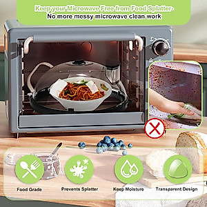 Fkprorjv Microwave Splatter Cover with Water Steamer, 10 inch Clear Microwave Plate Cover for Food, Splatter Guard Microwave Lid for Microwave Oven, Kitchen Gadgets Accessories, Black