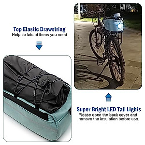 RAYMACE Bike Trunk Cooler Bag With Tail Light,Bicycle Rear Rack Bag Insulated Storage 8L,Pannier Bag (Viridian Green)