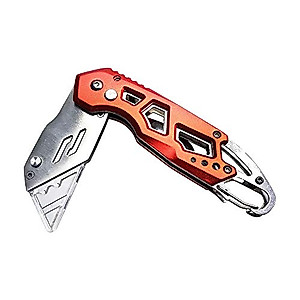 Superior Steel UK750 Folding Utility Pocket Knife Box Cutter with Belt Clip, Easy Release Button, Quick Change and Lock-Back Design