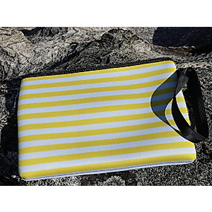 Scout + Ochre Neoprene Swimsuit Bag Pouch with Zipper - Waterproof Wet Bag for Swimwear, Diapers, Cosmetics, Travel Toiletries - great for Beach, Pool, Strollers, Gym - 11.5x8in (Yellow White Stripe)