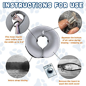 infisu Inflatable Dog Cone Collar (M Size), Soft Blow-up Protective Recovery Dog Collar, Pet Donut Cone Collar, Comfy Elizabethan Collar After Surgery for Medium Dog to Prevent Biting Scratching, Grey