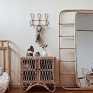 Tuklye Wall Hooks,Nature Rattan Garments Organizer Rack Clothes Hat Hanging Hook Rattan Hanger Kids Room Decor Hanger 15.7x7.9 Inch, Beige