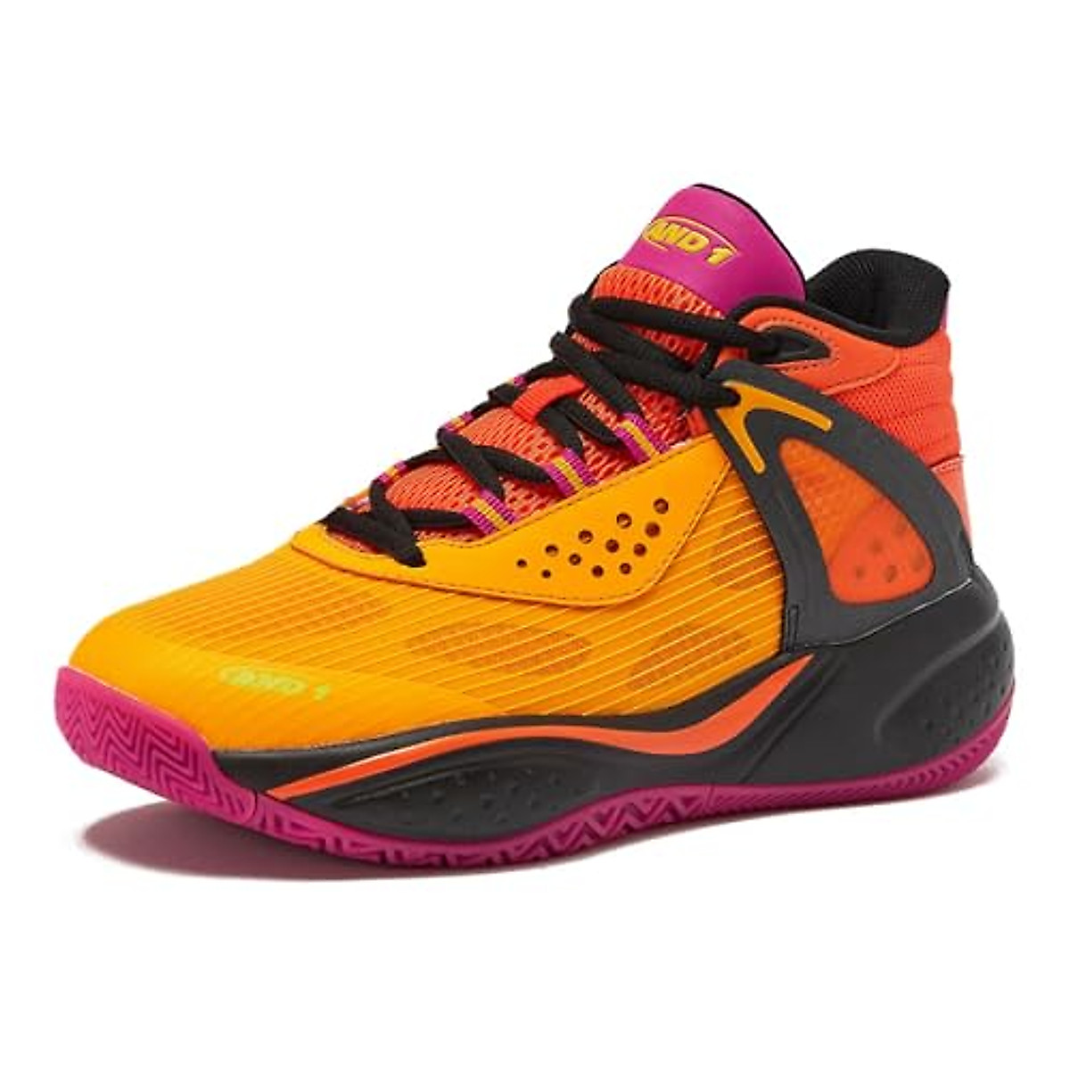 AND1 Revel Mid Girls & Boys Basketball Shoes Kids, Boys High Top Sneakers - Yellow/Orange/Black Trim, 2 Little Kid