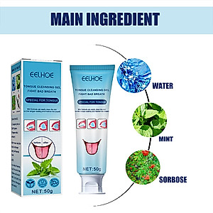 Tongue Cleaning Gel with Tongue Brush,50g Mint Scent Tongue Coating Cleaner Brush Kit,Dental Fresh Breath Cleaning Oral Care Gel Set Removes Oral Odor for Adults Kids (Set, 2PCS)