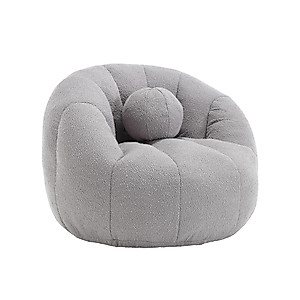 QQU Modern Round Barrel Chair with 1 Pillow, Comfortable Lounge Lazy Sofa Without Swivel Base Lounge Sofa Chair for Living Room, Bedroom, Hotel,Grey