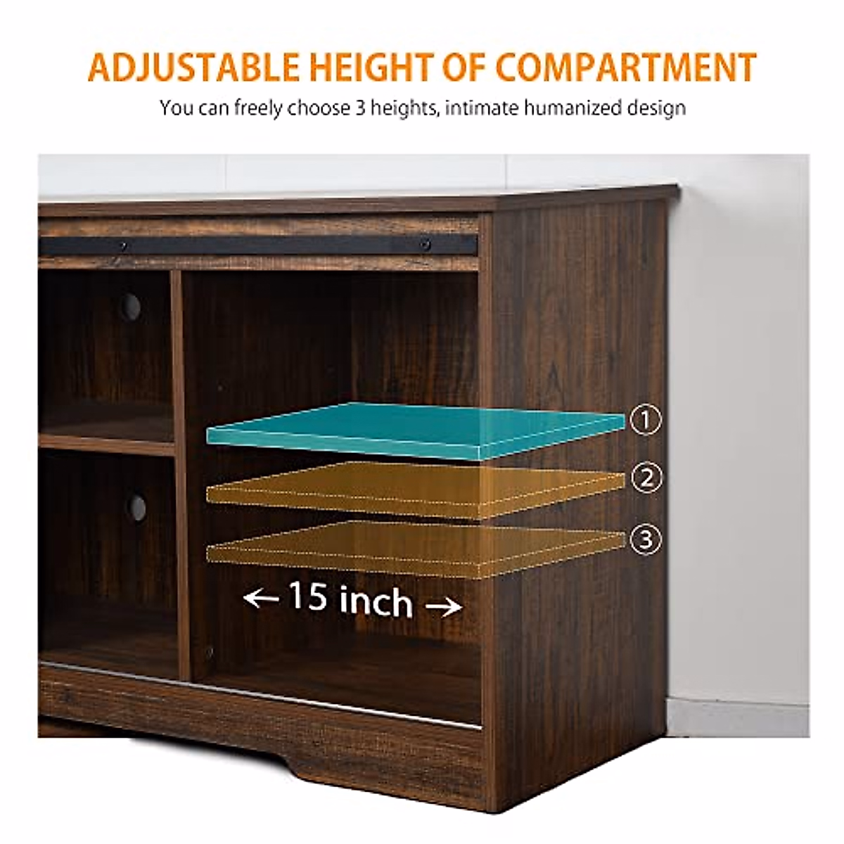 Kasibie Farmhouse 65" TV Stand, Modern TV Stand Brown, Entertainment Center with Storage Cabinet, Sliding Barn Door Media Cabinet (Brown)