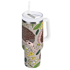 RPLIFE Adorable Hedgehogs Vintage Tan Coffee Tumbler, Stainless Steel Mug, Insulated Tumbler, Tumblers for Women