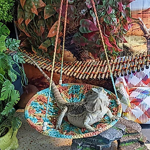 Oooct Reptile Hammock Swing Hanging Bed, Cute Lizard Swing Toy, Cotton Lizard Bed, Reptile Summer Bed for Bearded Dragon Leopard Gecko Lizard Birds Parrots (Colorful)