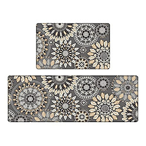 Pauwer Boho Kitchen Rugs Set of 2 Anti Fatigue Mats for Kitchen Floor Cushioned Kitchen Rugs and Mats Non Skid Waterproof Kitchen Runner Comfort Standing Mat