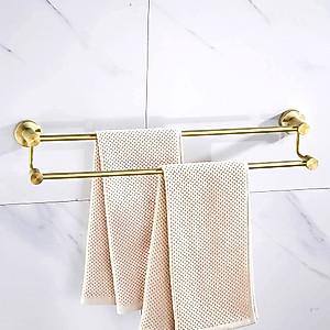 BATHSIR Brushed Gold Towel Rack, 24 Inch Double Towel Bar Wall Mounted Bathroom Towel Holder Hanger Stainless Steel
