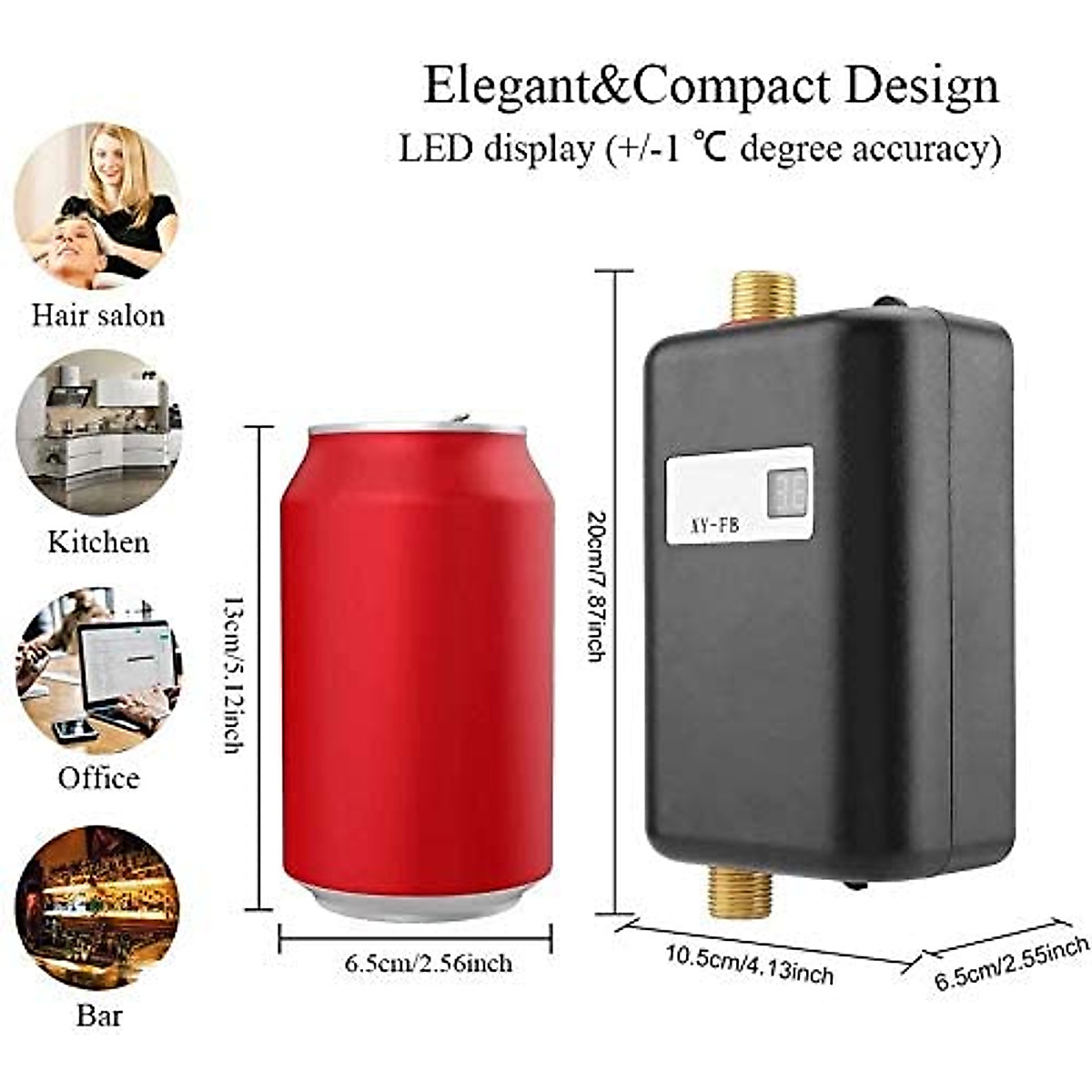 Tankless Water Heater - 3000W Mini Electric Instant Water Heater Under Sink with LCD Display for Home Kitchen Washing US Plug 110V, 7.87 x 4.13inch Wall Mounted (Gold) 30-55℃