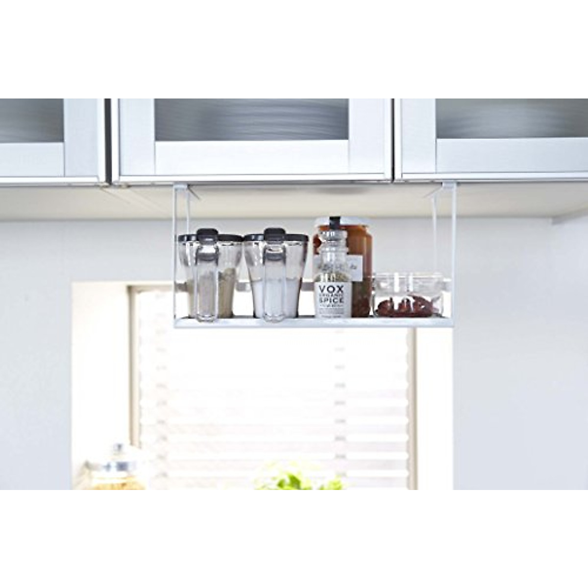 YAMAZAKI Home Under Shelf Spice Rack and Organizer for Kitchen Cabinets | Steel | Undershelf Solution, One Size, White