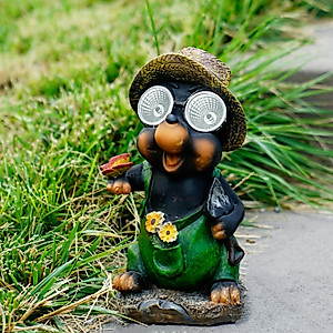 Iweshal Garden Statues Decor Outdoor Resin Garden Figurines with Solar Lights, Garden Sculptures & Statues Animal Ornaments for Outside Patio Lawn Yard Porch Christmas Decorations Gift