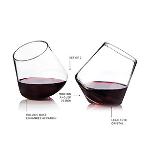 Viski Rolling Crystal Wine Glasses Set of 2, Premium Stemless Wine Glasses, for Wedding, Christmas, Birthday, or Housewarming Gift, Wine Glass Set, 12oz