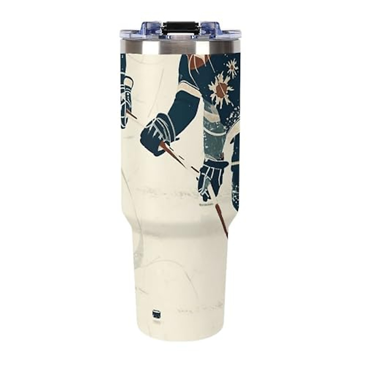 LLUTSNTH 40 Oz Vacuum Tumbler with Black Handle Leakproof Insulated Tumbler Ice Hockey Pattern Stainless Steel Travel Mug with Lid And Straw Coffee Cup Cute Water Bottles Cup Holder Friendly