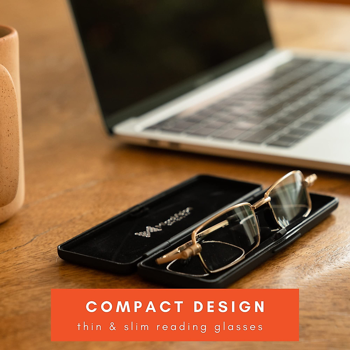 MicroVision Optical Flat Folding Reading Glasses With Compact Case For Women and Men, Slim, Foldable Frame Eyeglasses