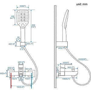 KAPHOME Matte Black Wall Mount Bathtub Faucet with Hand Shower,Tub Shower Faucet with Spout,6Y3MK
