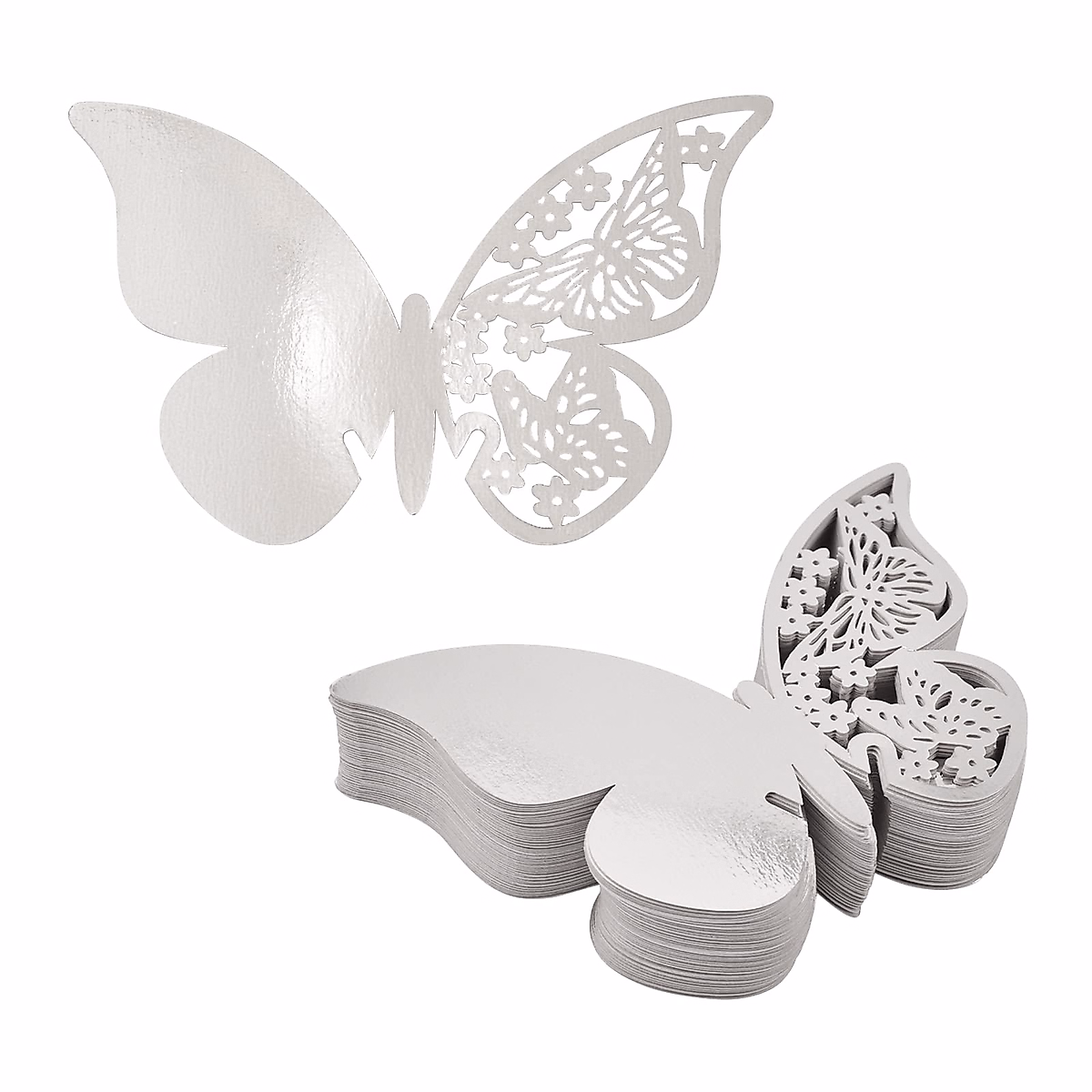 URROMA Reflective Butterfly Table Number Place Card, 50 Pcs Silver Wine Glass Cup Decor Postcards Wedding Centerpieces Wall Decals Sticker for Parties