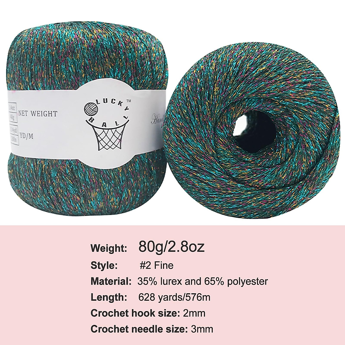 80g Sparkle Silver Lurex Thread Shining Yarn, Metallic Crochet Thread Yarn for Crocheting, Sparkle Metallic for Knitting Clothes, Car Charm, Keychain Charm(Jade)