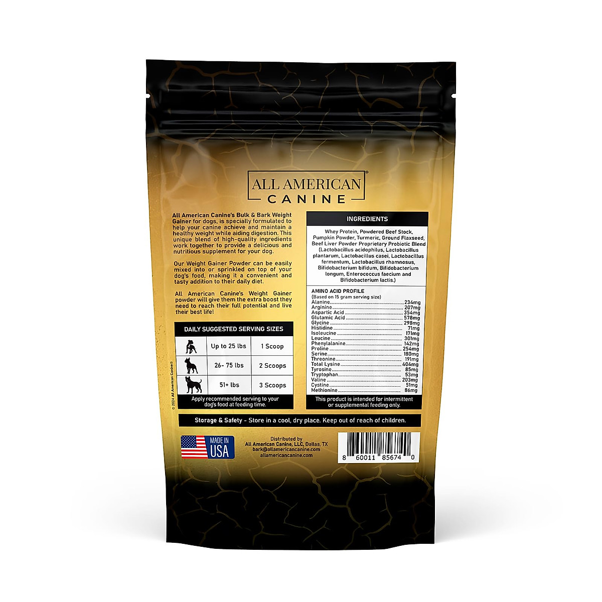 All American Canine Bulk & Bark Weight Gainer + Digestive Aid Formula Natural Health Supplement Food Topper for Working, Hunting & Sports Dogs, 60 Servings