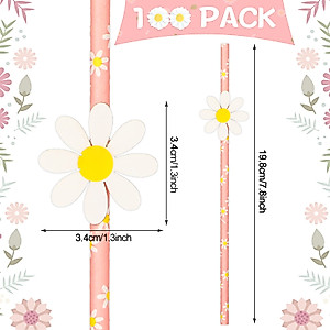 100 Pcs Daisy Paper Straws Daisy Party Decorations Disposable Two Groovy Daisy Straws Flower Straws Floral Pink Straws for Kids Girls Birthday Party Supplies Little Cutie Baby Shower Wedding Decor