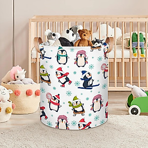 Large Laundry Hamper Winter Animal Penguin,Collapsible Laundry Basket,Dirty Cloth Hamper,Storage Basket Bin for Blankets Dirty Cloth Toy in Laundry Room Living Room Bedroom Colleage Dorm
