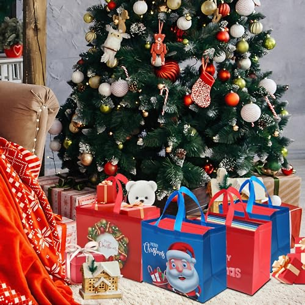 Large Christmas Gift Bags - 15 Pcs Gift Bags for Christmas Presents, Reusable Gift Bags with Handles, Christmas Bags, Christmas Tote Bags, Holiday Gift Bags Bulk, Xmas Gift Bags, 11.8 * 9.8 * 5.9"