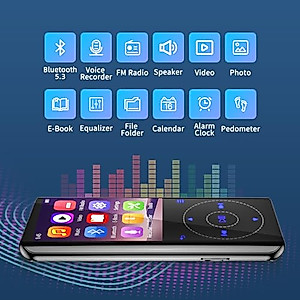RUIZU 64GB MP3 Player with Bluetooth 5.3: Portable Music Player with Speaker, FM Radio, Voice Recorder, HiFi Lossless Digital Audio Video Playback, 2.4" Curved Screen, Touch Buttons, Supports 128GB