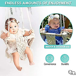 Bean Sprout Baby Collection - Baby Hammock Swing Chair - Macrame Swinging Chair for Baby, Infant, Toddler - Secure & Safe Baby Tree Swing for Outdoors, Indoors, Backyard - Boho Chic Room Décor