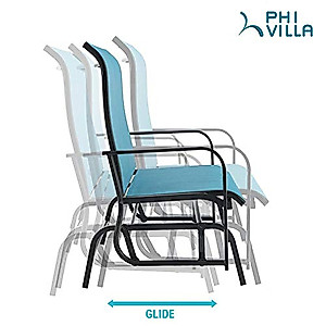 PHI VILLA 2 Seats Patio Glider Bench, Outdoor Swing Glider Loveseat Chair for 2 Person, Lawn Garden Deck Rocking Seating of Sling Fabric & Steel Frame, Blue