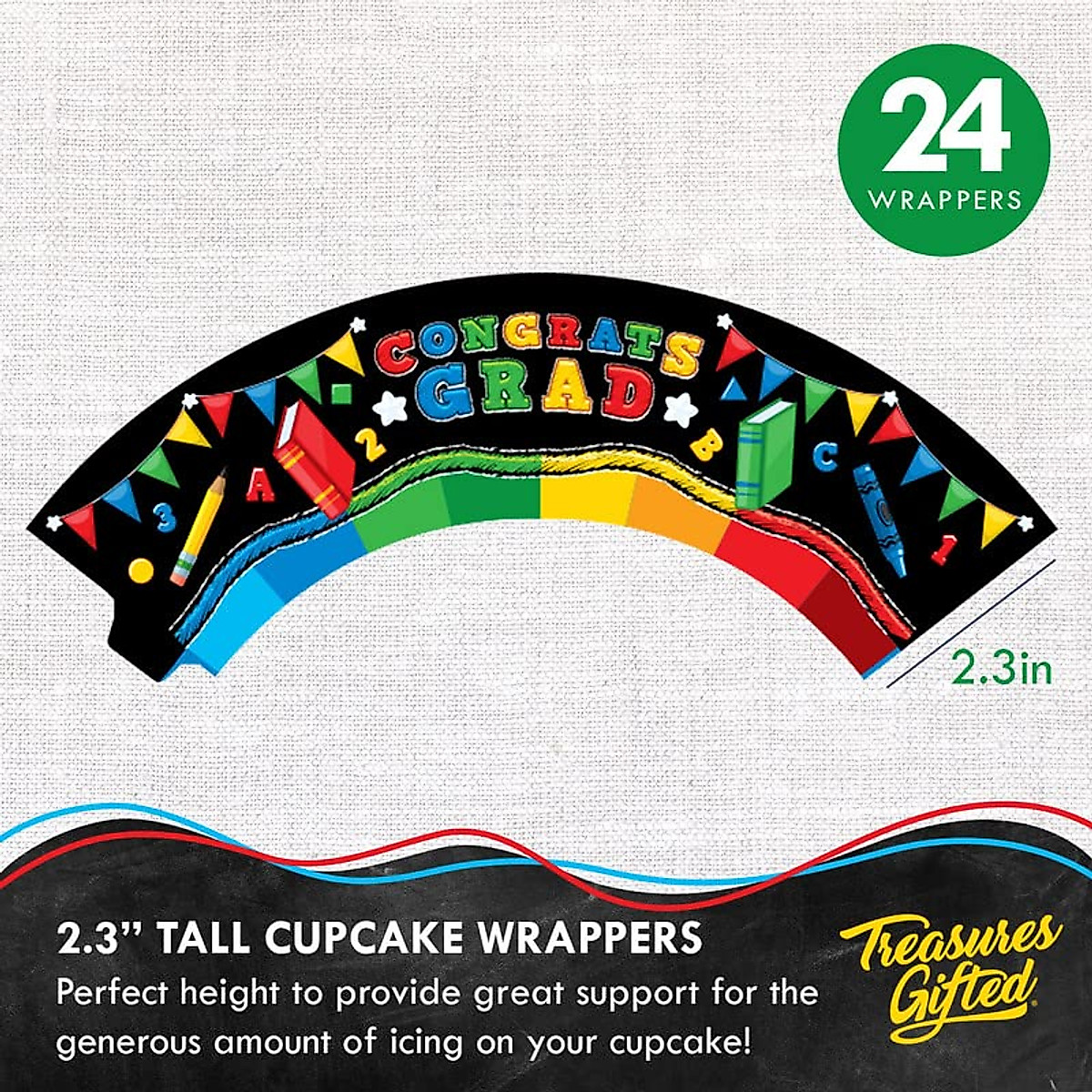 Treasures Gifted Preschool Graduation Cake Topper Set - (1) Grad Cake Topper & (24) Graduation Cupcake Toppers & Matching Wrappers - Graduation Party Supplies - Preschool Graduation Decorations