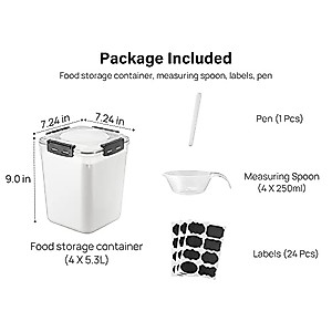 Kootek 5.3L(179Oz) Cereal Containers Storage with Lid for Pantry Organization and Storage, 4pcs Large Airtight Food Storage Containers for Cereal, Flour and Sugar with Pen, Labels, Measuring Spoon