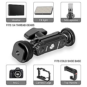 R098 Cold Shoe Monitor Mount 1/4" Rotatable Dual Ballhead Hot Shoe Mount Microphone Fill Light Camera Monitor Swivel Bracket for Sony/Canon/Nikon/Panasonic/Fujifilm