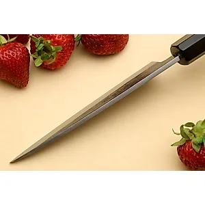 Yoshihiro Kurouchi Black-Forged Blue Steel Stainless Clad Petty Utility Knife Ebony Handle (5.3'' (135mm) & Saya)