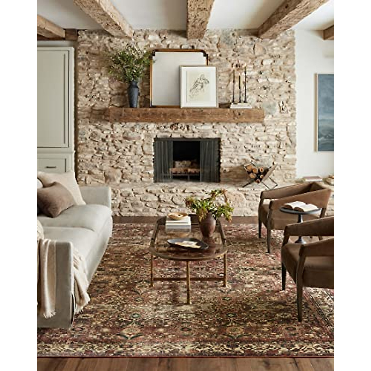 Loloi Magnolia Home by Joanna Gaines Banks Collection BAN-04 Brick/Ivory 8'-6" x 11'-6", .13" Pile Height, Machine Washable, Area Rug
