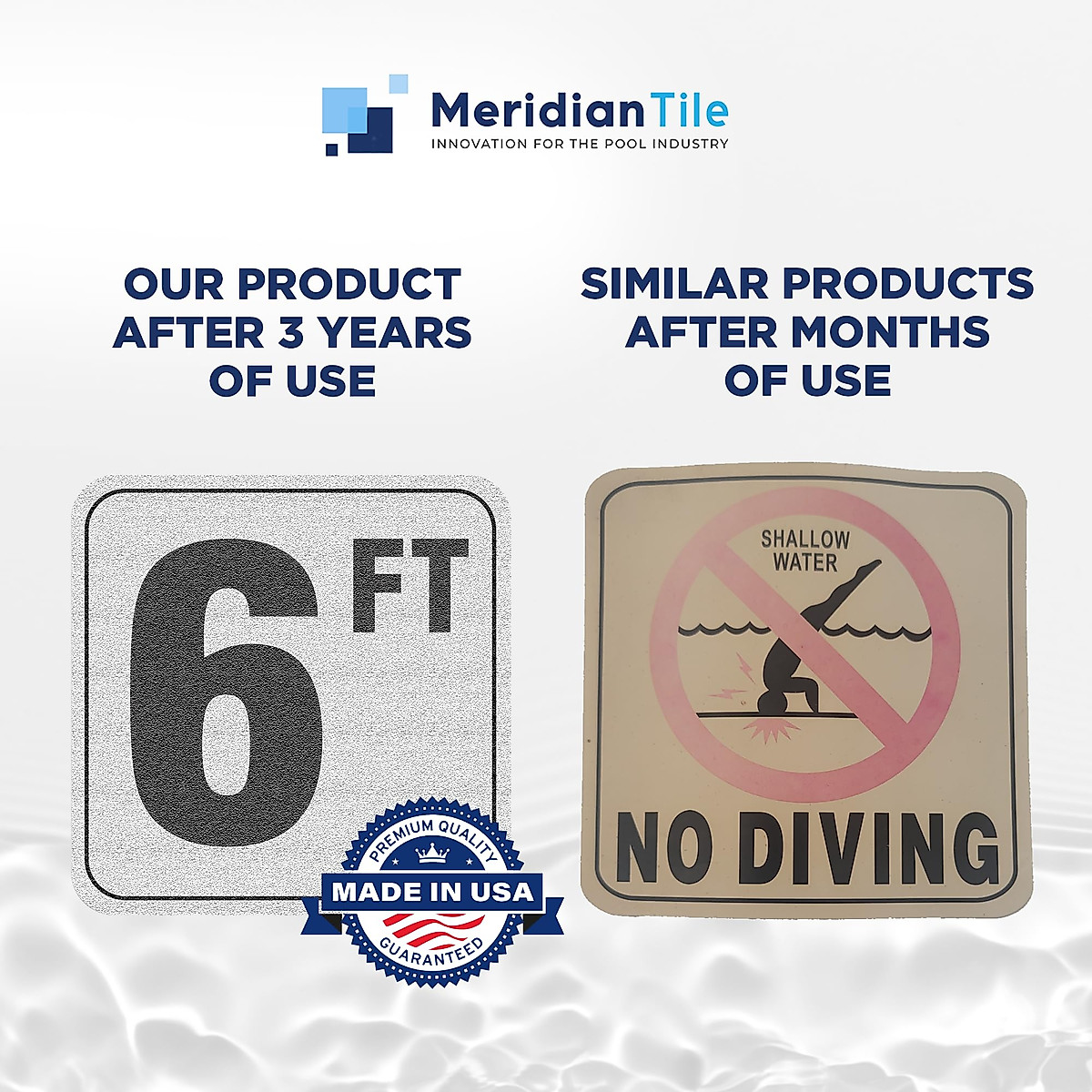 Aquatic Custom Tile, 6FT Pool Depth Markers, 6x6 Inches Vinyl Pool Stickers, Swimming Pool Number Markers, Pool Safety Signage, Adhesive Pool Depth Markers Stickers for Decks, MADE IN USA - (1 Pack)