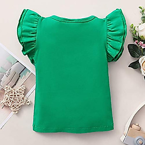 LYSMuch Toddler Baby Girls Ruffle Sleeve Shirt Plain Solid Sleeveless Tshirt Top Blouse Kids Casual Clothes(Green, 3-4T)