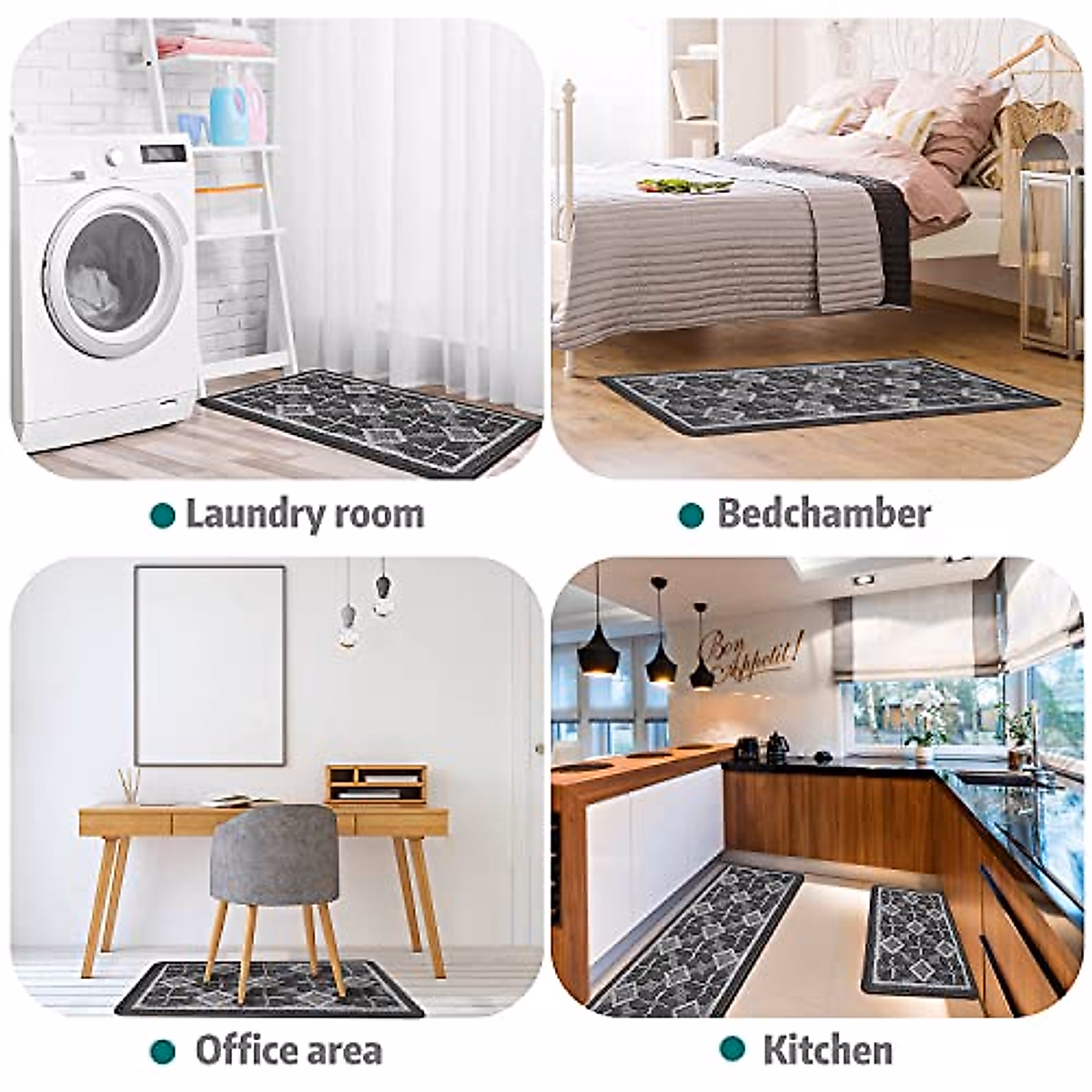 EGOBUY 47x19 Inch/31x19 Inch Kitchen Mat Rugs Made of Polypropylene 2 Pack Soft Kitchen Rug Set Specialized in Anti Slippery & Machine Washable for Home Kitchen, Grey