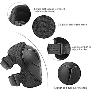 Kid's Protective Gear Set,Roller Skating Skateboard BMX Scooter Cycling Protective Gear Pads (Knee Pads+Elbow Pads+Wrist Pads),(Black)
