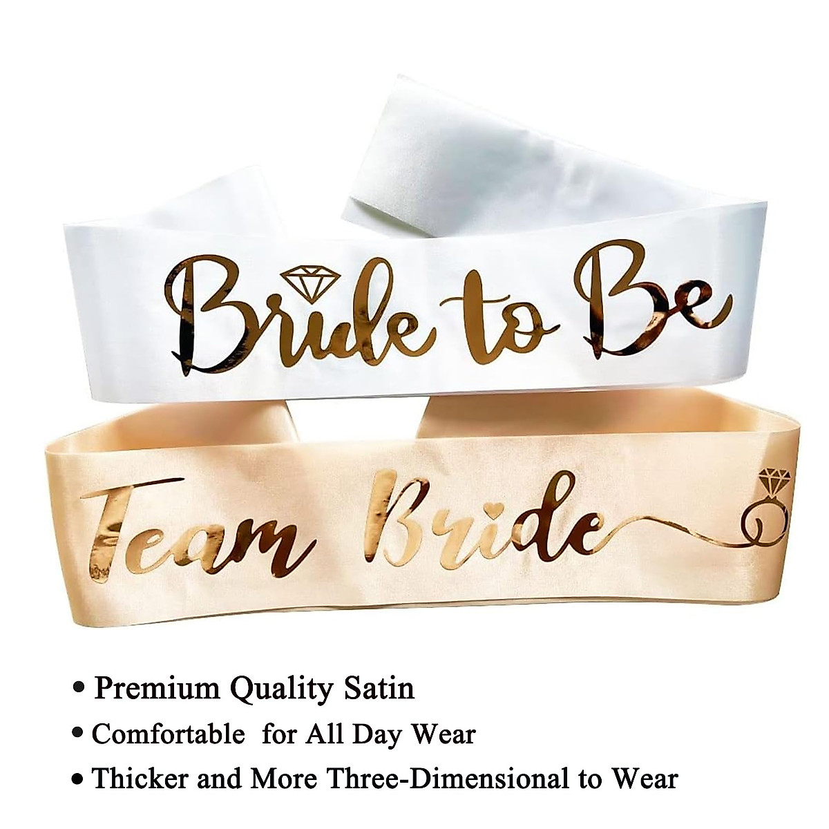 Jozlynn Team Bride Sash Set 1 White Bride to Be Sash and 6 Team Bride Sashes Bachelorette Party Supplies with Shiny Rose-gold Font Bachelorette Sash Bridesmaid Sashes for Bridal Party and Wedding (7)