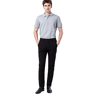 Plaid&Plain Men's Slim Fit Khaki Pants Men's Tapered Chino Pants 8801Black 32X32